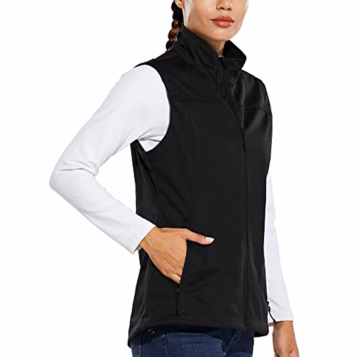 BALEAF Women's Lightweight Vest Softshell Sleeveless Jacket Windproof Stand Collar with Zipper Pockets Running Hiking Golf Black M