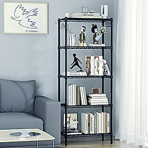 DABUFOY 5 Tier Metal Shelving, Kitchen Shelves, Adjustable Storage Shelves Heavy Duty, Wire Rack Shelf Garage Organizer, Standing Storage Shelf Units for Bathroom Pantry (Black, 23.22L x 13W x 59H)