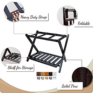 MISC Walnut Brown Hotel Luggage Rack for Guest Room Folding Suitcase Rack Collapsible Carry On Holder Bedroom, Sturdy Wooden