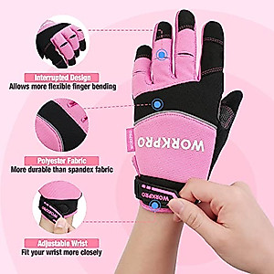 WORKPRO Safety Work Gloves, Pink Working Gloves for Women Men, Touch Screen, Terry Fabric, Non-Slip (Medium, Pink Ribbon)