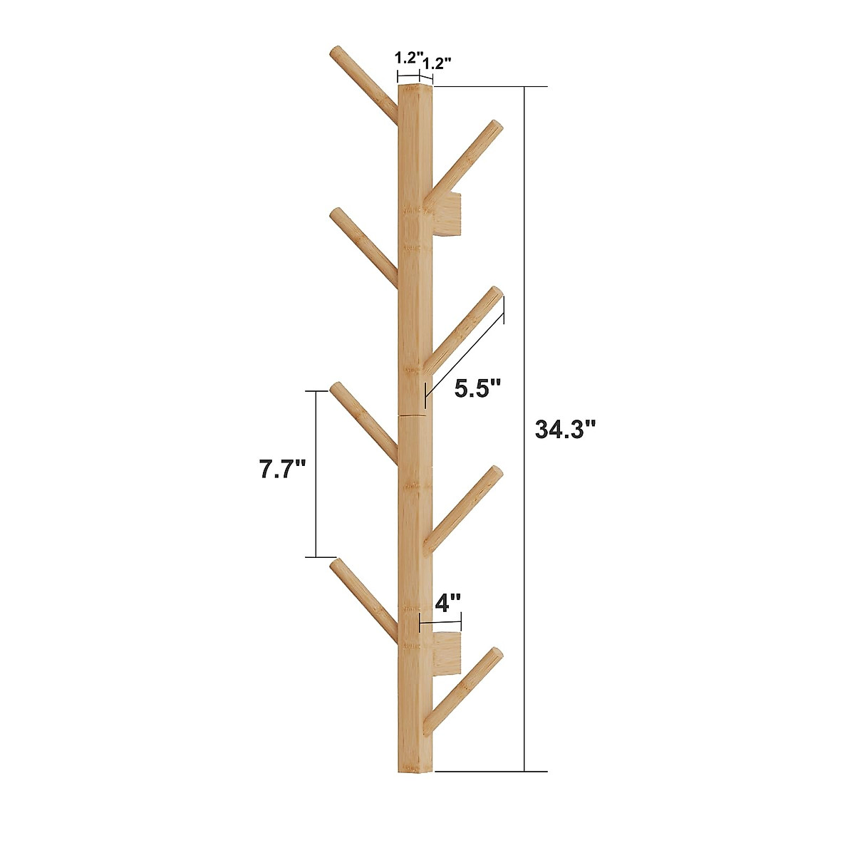 Furshus Coat Rack Wall Mount,Bamboo Vertical Hat Rack for Wall,Wall Coat Tree,Coat Hanger,Floating Coat Rack for Hats,Jackets,Bags,Entryway Bedroom (Natural)