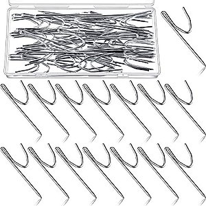 Metal Curtain Hooks Long Drapery Hook Pins 7cm by 1.8cm Stainless Steel Pin on Hooks with Clear Box for Window Curtain, Door Curtain and Shower Curtain, Silver (50 Pieces)