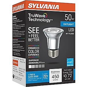 Sylvania LED TruWave Natural Series PAR16 Light Bulb, 50W Equivalent Efficient 6W, Medium Base, Dimmable, 450 Lumens, 5000K, White, 1 Count (Pack of 1)
