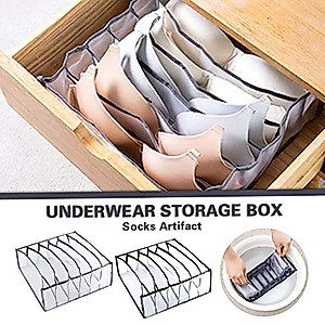 OFMWBN Underwear Organizer Drawer Divider, Underwear Bra Socks Panty Storage Boxes, 6/7/11 Cell Collapsible Closet Cabinet Storage Boxes, Bra Organizer, Home Dormitory Organization (Black/7 Cell)