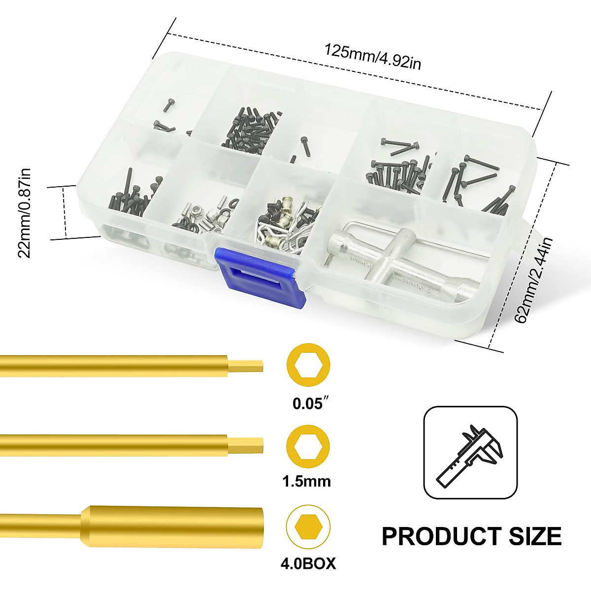 OGRC Steel Screws Set RC Tool Kit with 3 PCS Hex Screwdriver 0.05'' 1.5mm Hex Nut Drivers 4mm for Axial SCX24 1/24 C10 Deadbolt JLU Gladiator Bronco RC Crawler Car