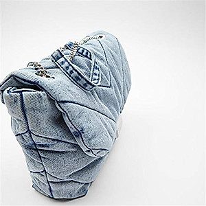 RHGLOBAG New Indigo Quilted Shoulder Bag Washed Denim Crossbody Fashion Ladies Street Bag Handbags Satchel Bags Indigo