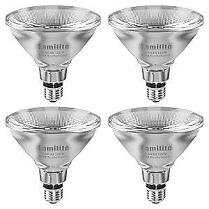 Familite PAR38 Halogen Flood Light Bulbs 75W 1000LM Dimmable Warm White for Reptiles Heating and 6” Recessed Cans Flood Lighting Indoor Outdoor, 4pcs Packed