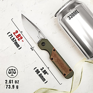 Kizer Mini Militaw Pocket Knife for EDC, 2.82'' D2 Blade Folding Knife, Brown & Green G10 Handle Small EDC Knife with Pocket Clip, Camping Hunting Knife for Men Women Gift V3634SM2