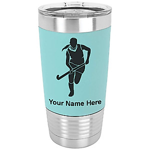 LaserGram 20oz Vacuum Insulated Tumbler Mug, Field Hockey Woman, Personalized Engraving Included (Silicone Grip, Teal)