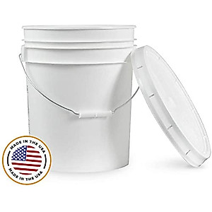 Living Whole Foods 5 Gallon White Bucket & Lid - Set of 1 - Durable 90 Mil All Purpose Pail - Food Grade - Plastic Container