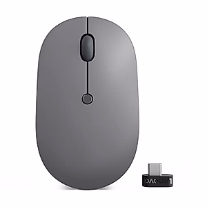 Lenovo Go USB-C Essential Wireless Mouse, 2.4 GHz Nano USB-C Receiver, Adjustable DPI, Rechargeable Battery, Ambidextrous, GY51C21210, Grey