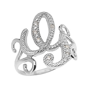 Initial Rings Sterling Silver Modern Cursive G CZ (Size 9)