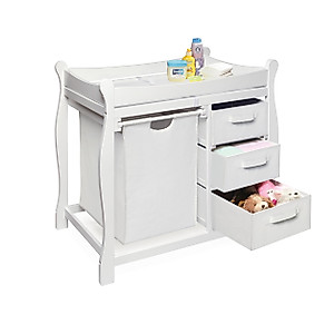 Sleigh Style Baby Changing Table with Laundry Hamper and 3 Storage Baskets