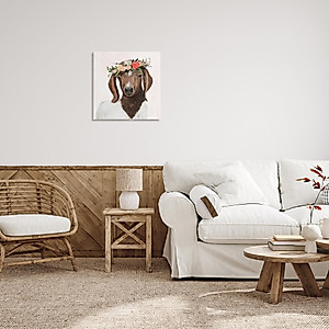 The Stupell Home Décor Collection Springtime Flower Crown Long Ear Baby Goat Stretched Canvas Wall Art, 24 x 24, Multi-Color