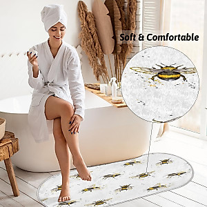 Tavisto Bee Yellow Fluffy Oval Shaggy Rugs for Bedroom Aesthetic Plush Floor Mat - Soft and Absorbent - Ideal for Living Room,Home Decor, and Playrooms