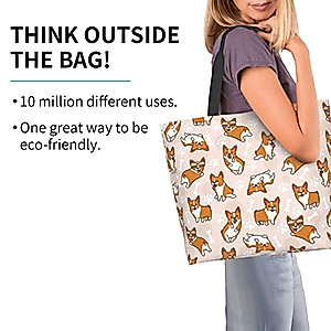 Qaonyui Corgi Cute Tote Bag for Women Large Capacity Reusable Shoulder Handbags Heavy Duty Bag for Grocery Beach Picnic