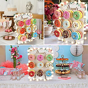 Donut Wall Stand with String Lights, Large Capacity Divava Reusable Donut Board Display for Parties, Wood Donut Party Decorations for Christmas parties, Baby Showers, Wedding, Great Gift for Christmas