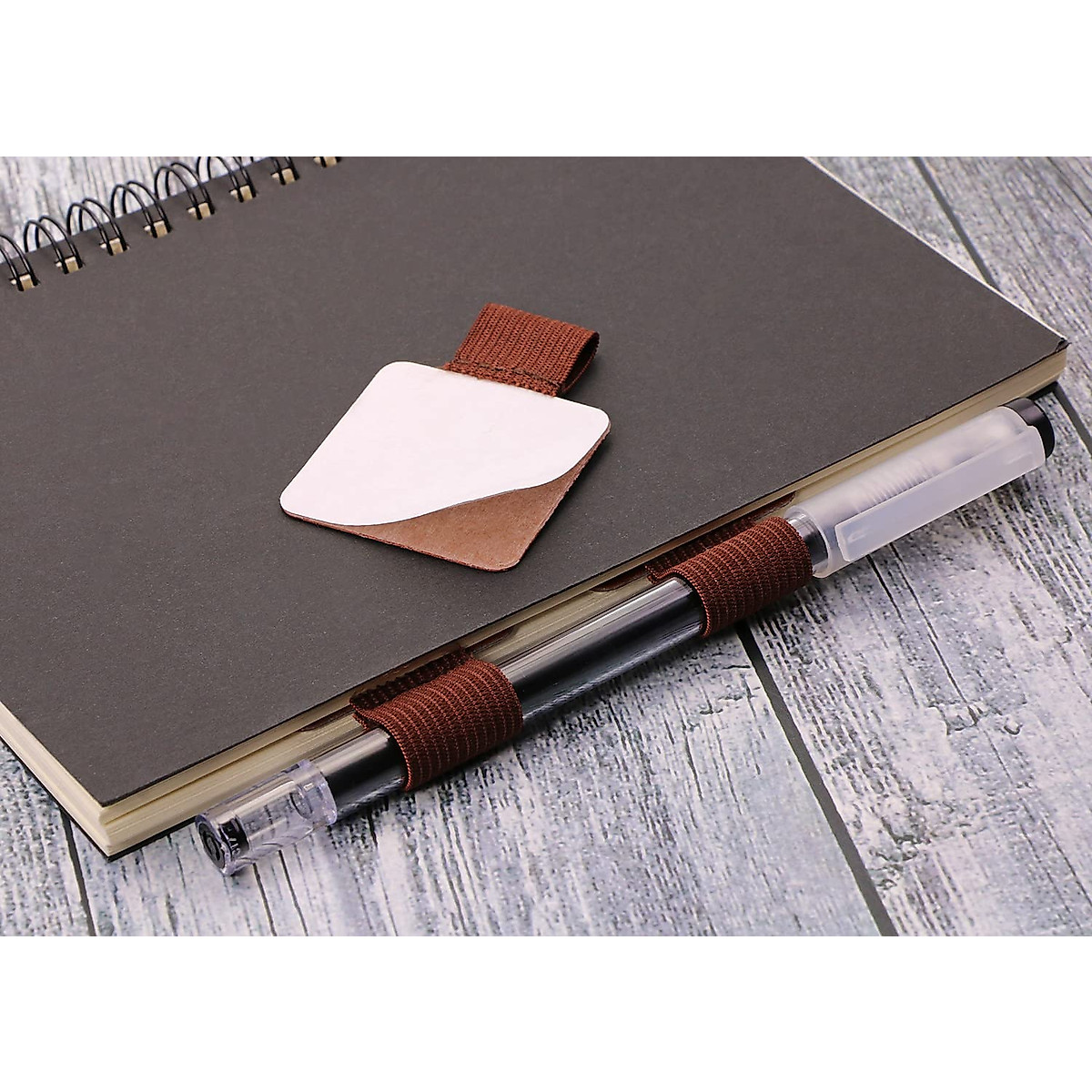 Mini Skater 3 Pcs Self-adhesive Leather Pencil Elastic Loop, Square PU Leather Pen Clip, Pen Holder for Notebooks, Journals, Clipboards, Calendars, Pens Loop Holders Creative Accessories (Red-brown)