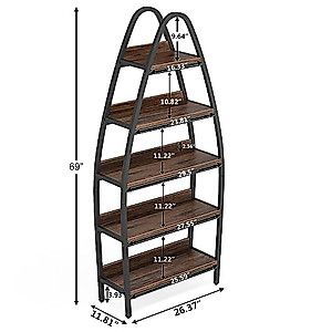 Tribesigns 69" Tall Bookshelf, Industrial 5-Tier Wood Boat Shelf Etagere Bookcase for Home Office, Brown