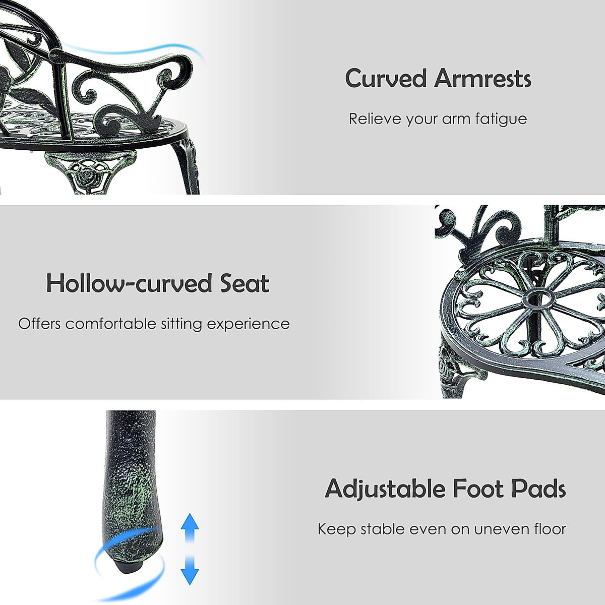Tangkula Outdoor Garden Bench Park Bench, All-Weather Patio Bench Chair with Cast Aluminum Seat & Backrest, Porch Loveseat with Cast Iron Handle & Legs, Outdoor Bench for Patio Garden Lawn Park Deck
