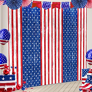 Patriotic Party Decorations, Red White Blue 2 Pack America Tinsel Foil Fringe Curtains Patriotic Backdrop for Independence Day Memorial Day Labor Day Veteran Party Patriotic Party Photo Booth Prop