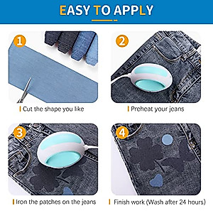HTVRONT Iron on Patches for Clothing Repair 4 Rolls - Denim Patches for Jeans Kit 4" by 20", 4 Rolls of Iron On Denim Patches for Jeans Inside & Clothing Repair (Four Colors)