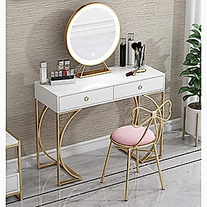 Wrought Iron Dressing Stool, Makeup Vanity Chairs Set of 2 with Butterfly Bow Tie Backrest Bedroom Princess Chair Girls Ladies Creative Makeup Stool (Leather- Pink)