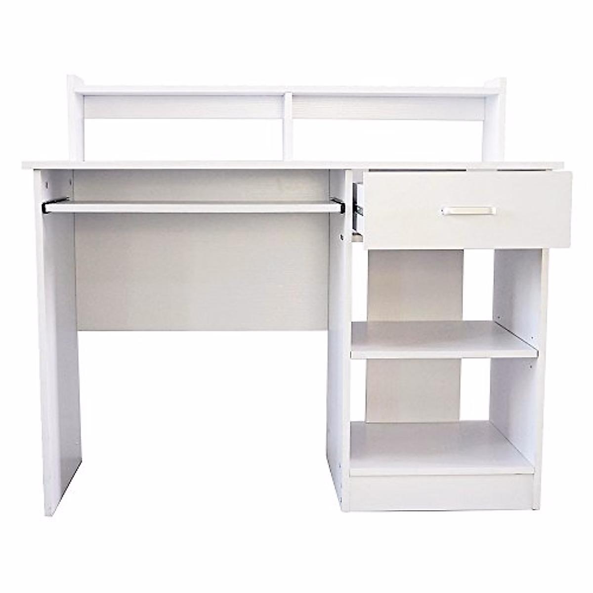 WISCLASS Modern and Simple White Computer Desk with Keyboard Tray and Drawers