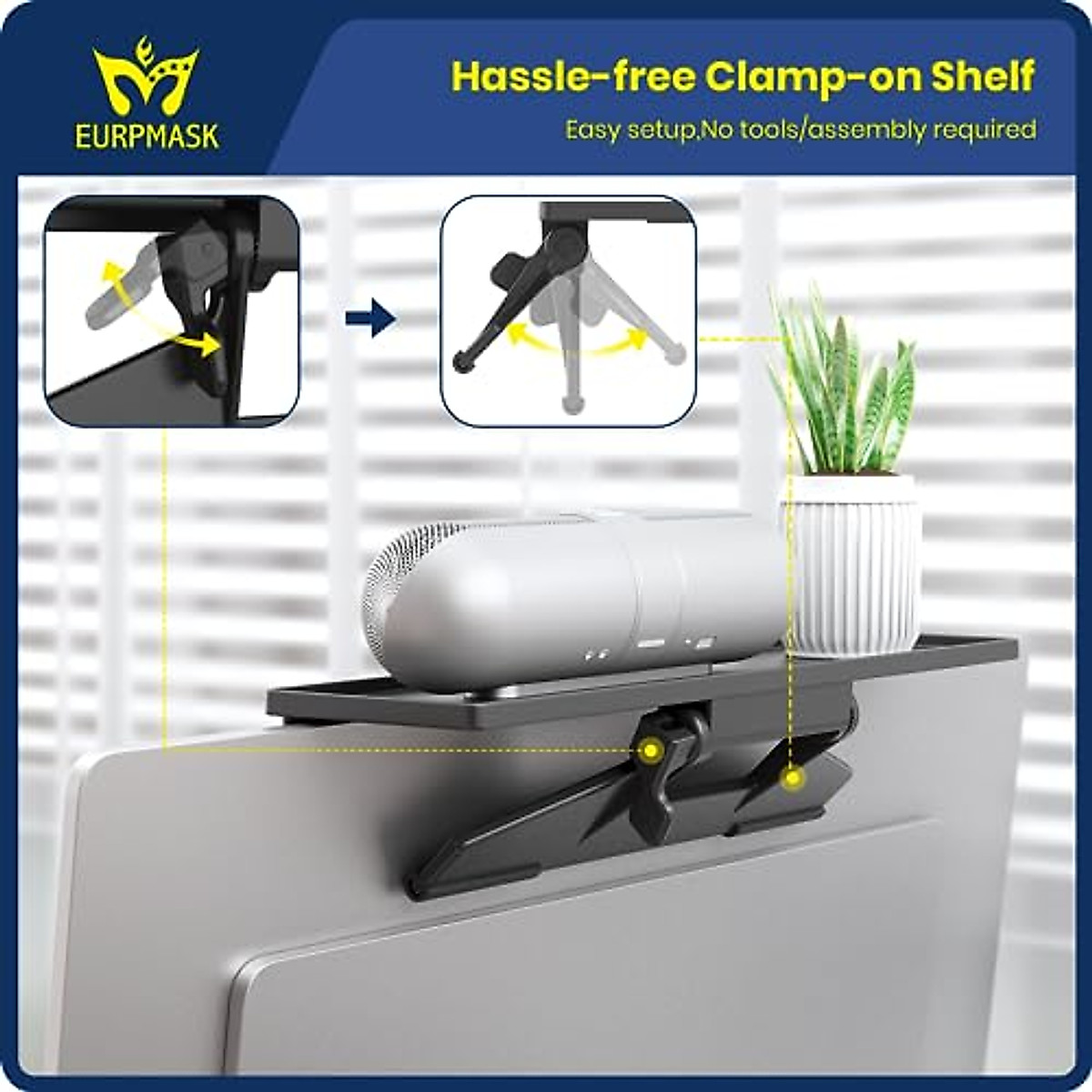 2 Pieces TV Top Shelf - EURPMASK Adjustable Computer Monitor Top Shelf,Stable TV Top Storage Bracket,Clamp-on Computer Screen Shelf for Soundbar,Figure Display,Cable Box,Home Office Decor, 13.4 x 3.3