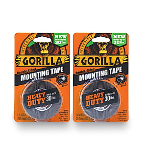 Gorilla - Heavy Duty Double Sided Mounting Tape, Weatherproof, 1" x 60", Black, (Pack of 2)