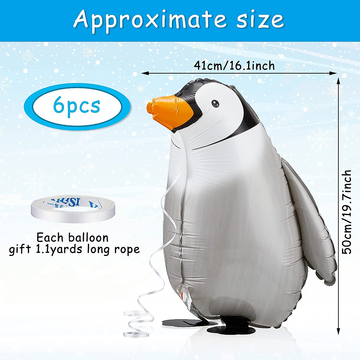 6 Pieces Walking Penguin Balloons Penguin Foil Balloons Pet Walking Animal Balloons Helium Balloons for Baby Shower Birthday Party Decoration Supplies