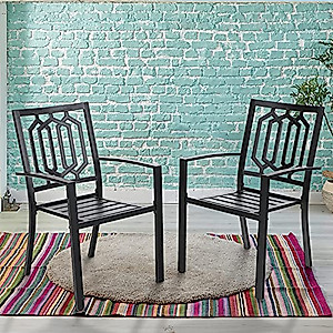 PHI VILLA Outdoor Dining Chairs Metal Patio Bistro Stackable Chairs Set of 2, Black