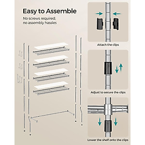 SONGMICS 4 Tier Over The Toilet Storage, Metal Storage Rack, Adjustable Shelves, 4 Hooks, Roll Holder, Space-Saving Bathroom Storage Shelf Organizer, 11.8 x 32.7 x 69.3 Inches, Silver Gray UBTS023G01