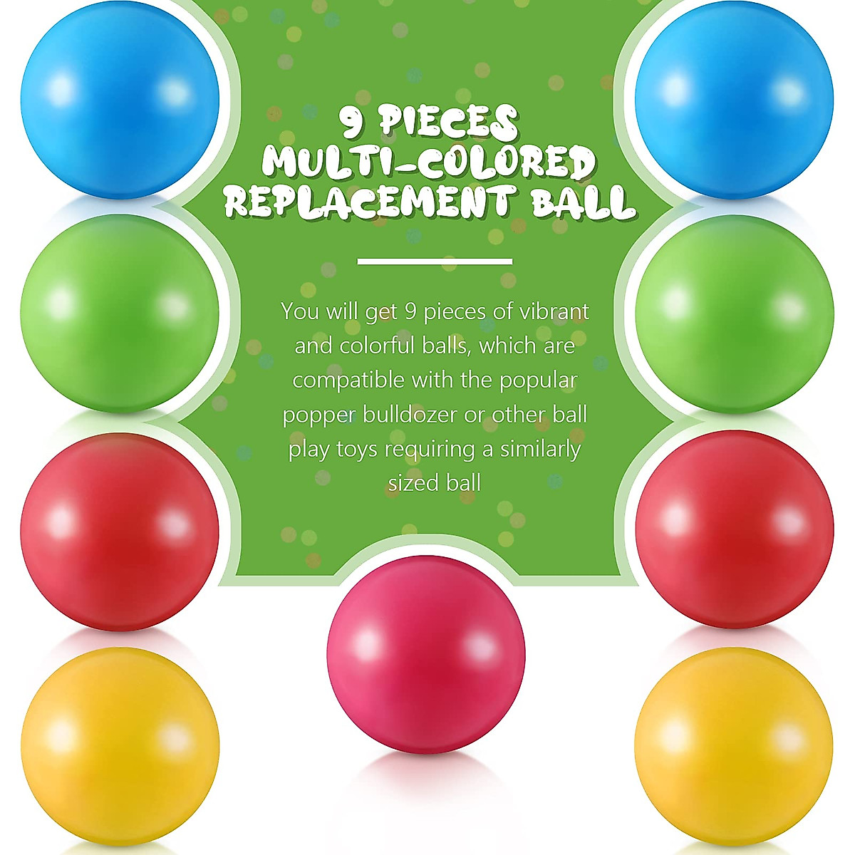Civaner Multi-Colored Replacement Toy Balls Crush Proof Bulldozer Balls Soft Plastic Air-Filled Ocean Balls for Toddlers 1.75 Inch Balls Toys (9 Pieces)
