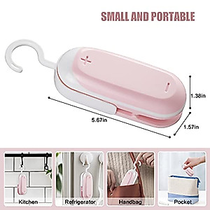 MVNIHEK 2 In 1 Mini Bag Sealer, Portable Heat Sealer and Cutter with Hook,Bag Sealer Mini Sealing Machine Kitchen Gadget for Plastic Bags Food Chip Storage (Pink)