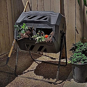 Compost Bins Outdoor 43 Gallon Garden Compost Tumbler Bin ｜ Extra Wide Dual Chamber with 360 Degree Rotating Composter Food Waste Bin ｜Outdoor Aerating Waste Bin Composting Tumbler