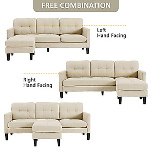 Grepatio Convertible Sectional Sofa Couch, L-Shaped Couch Sofa with Modern Linen Fabric for Living Room Small Space (Beige)