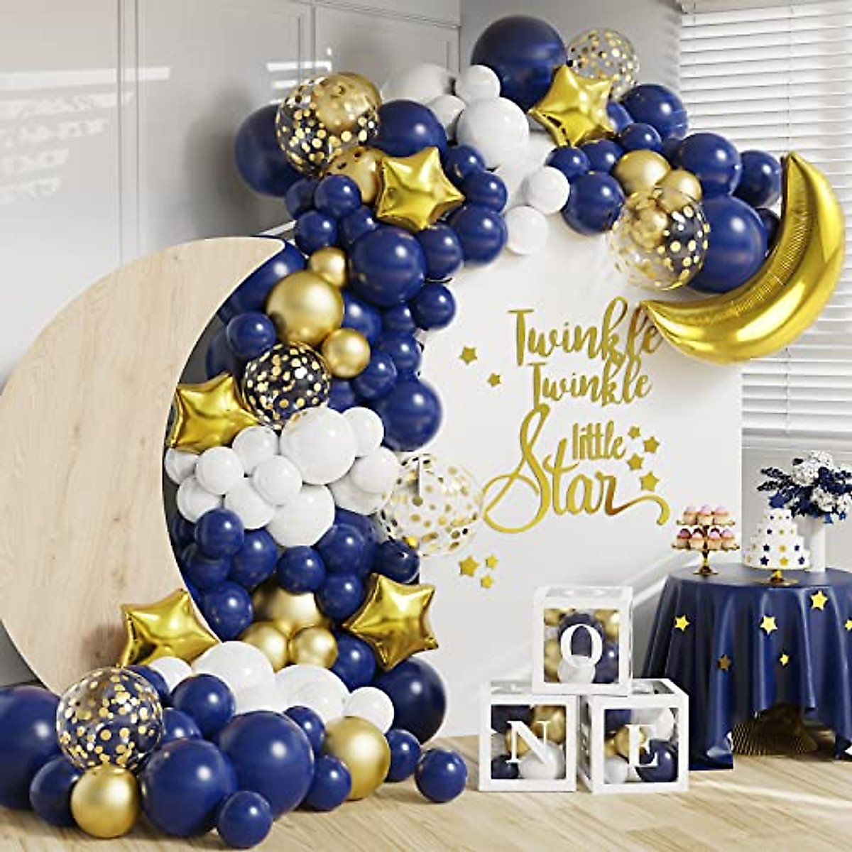 Twinkle Twinkle Little Star Party Decorations,127Pcs Navy Blue Balloon Garland Arch Kit,Blue White Gold Balloons Moon and Star Foil Balloons for Baby Shower Gender Reveal Birthday Party Decorations (Navy Blue)