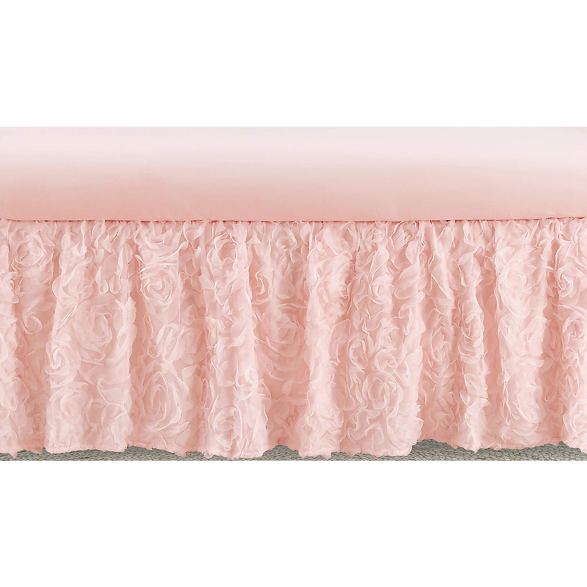 Sweet Jojo Designs Pink Floral Rose Girl Baby Nursery Crib Bed Skirt Dust Ruffle - Solid Light Blush Flower Luxurious Elegant Princess Vintage Boho Shabby Chic Luxury Glam High End Roses