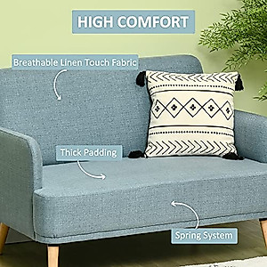 HOMCOM 48" Loveseat Sofa for Bedroom, Modern Love Seats Furniture, Upholstered Small Couch for Small Spaces, Blue
