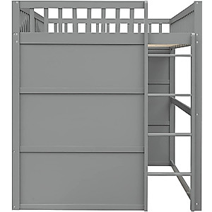 DNYN Full Size House Loft Bed for Kids Bedroom,Solid Wood Bedframe with Ladder & Safety Guardrail,Underneath Play-House Design & No Box Spring Needed,Easy Assembly,77.5" x 57.8" x 65", Gray