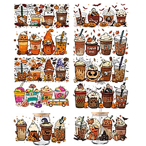 ArtCentury Uv Dtf Cup Wrap,10sheets Halloween Theme Stickers for Glass Cups Uv Dtf Rub On Transfers for Crafts Vintage Uv Dtf Cup Wrap Transfer Cup Stickers Decals Waterproof Glass Stickers for Cups