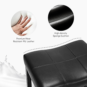 Sweetcrispy Bar Stools Set of 4，Counter Height Bar Stools，24 inch Bar Stools，Modern Kitchen Barstools with Metal Base, PU Leather Saddle Stools for Kitchen Island, Black