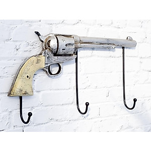 Ebros Gift 11.5" Long Rustic Western Country Wild West Outlaw Cowboy Revolver Pistol Gun 3-Peg Or Triple Wall Hooks Hanging Decor Hallway Mudroom Entrance Cabin Lodge Organizer for Coats Keys Hats