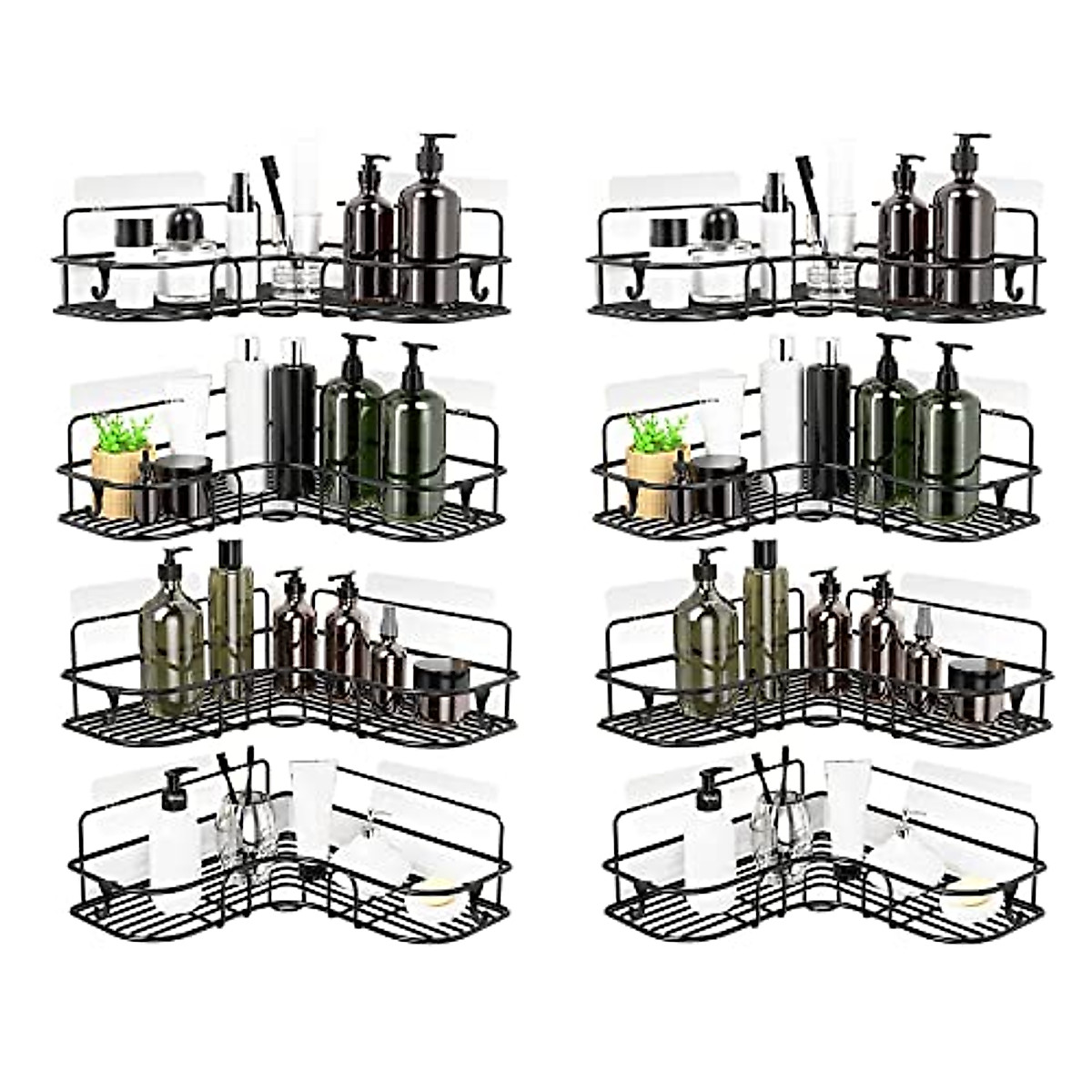 Corner Shower Caddy Shelf Organizer, Adhesive Bathroom Basket with Movable Hooks, Shower Shelf Wall Mounted Organizer for Bathroom, Toilet, Kitchen and Dorm,8-Pack