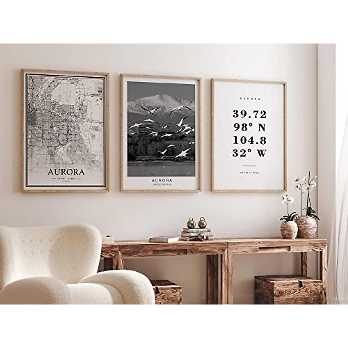 Dear Mapper Aurora United States View Abstract Road Modern Map Art Minimalist Painting Black and White Canvas Line Art Print Poster Art Line Paintings Home Decor (Set of 3 Unframed) (16x24inch)