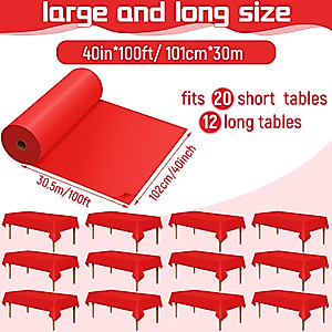 Preboun 2 Pcs Disposable Plastic Table Cover Roll 40 Inch x 100 ft Plastic Tablecloth Roll Disposable Table Cover, Plastic Table Cloth for Wedding Banque Party Decorations(Red)