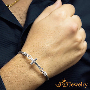 555Jewelry Stainless Steel Metal Cross Religious Religion Sacred Christian Catholic Holy Blessing Bracelet Fashion Fine Jewelry Accessory Bangle Bracelet, Silver Size 60mm