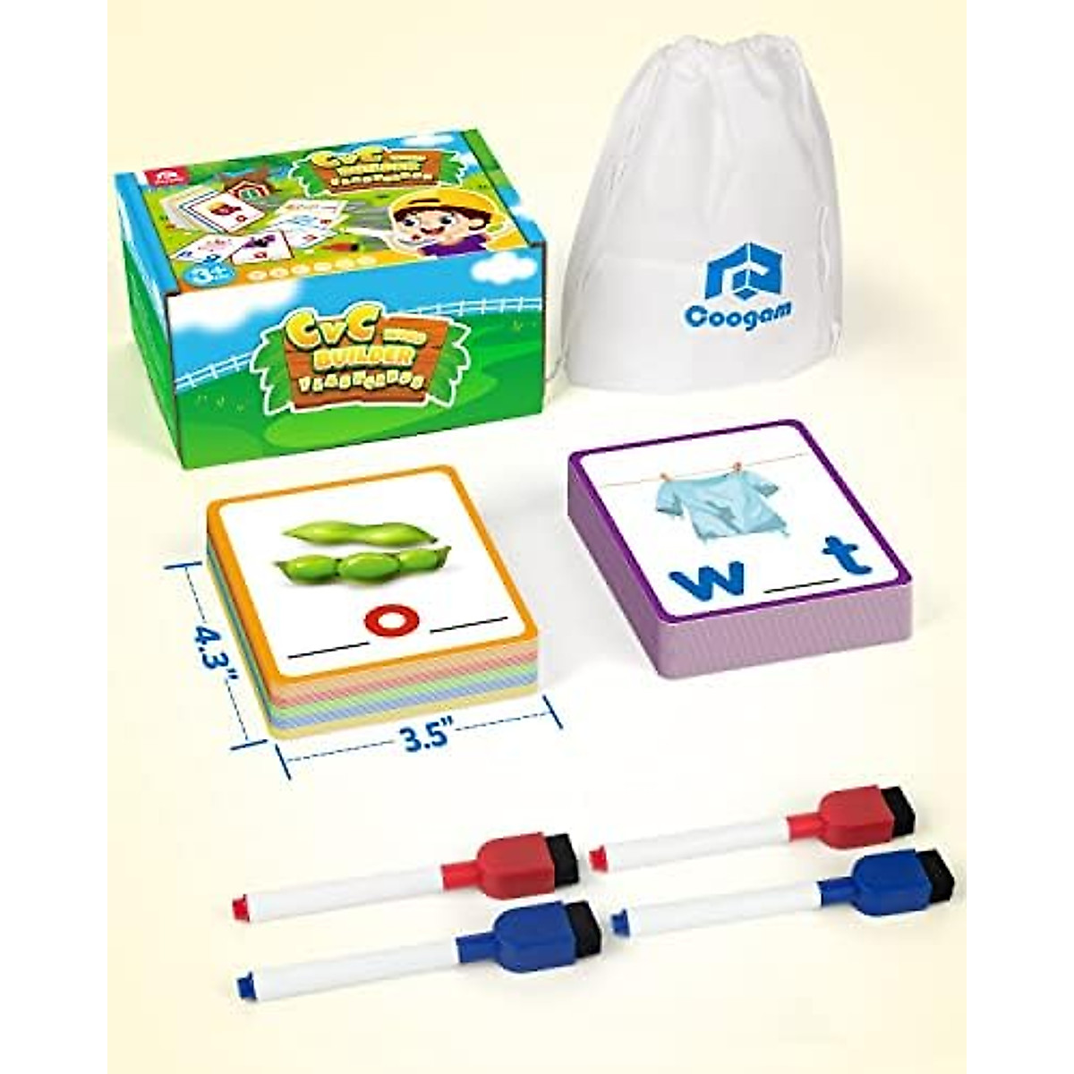 Coogam CVC Sight Words Flashcards, Short Vowel Spelling Game, Preschool Kids Learning Sight Words Supplies, Montessori Educational Writing Reading Toy Gift for 3 4 5 Years Old