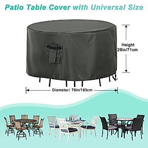 ABCCANOPY Table Cover Round Table Cover Outdoor Furniture Cover Furniture Waterproof and Dustproof Windproof Tear Resistance UV Resistance Universal Furniture Table Cover 76Dx28 Inches Grey